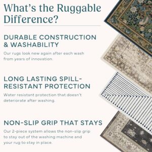 RUGGABLE Zareen Washable Rug - Perfect Boho Area Rug for Living Room Bedroom Kitchen - Pet & Child Friendly - Stain & Water Resistant - Steel Blue 9'x12' (Cushioned Pad)