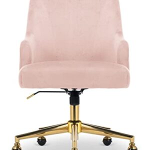 Click365 Scarlett Home Office Chair with Gold Stainless-Steel Base, Soft Velvet, Height-Adjustable Computer Chair, Desk Chair, Swivel Task Chair, Living Room, Pink