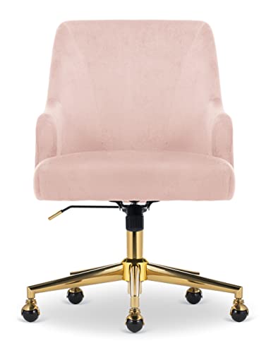 Click365 Scarlett Home Office Chair with Gold Stainless-Steel Base, Soft Velvet, Height-Adjustable Computer Chair, Desk Chair, Swivel Task Chair, Living Room, Pink