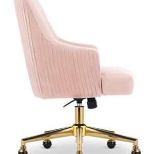 Click365 Scarlett Home Office Chair with Gold Stainless-Steel Base, Soft Velvet, Height-Adjustable Computer Chair, Desk Chair, Swivel Task Chair, Living Room, Pink