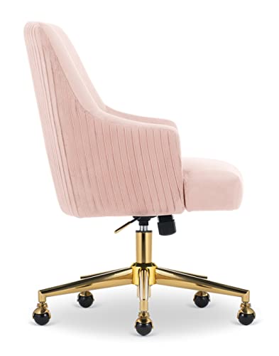 Click365 Scarlett Home Office Chair with Gold Stainless-Steel Base, Soft Velvet, Height-Adjustable Computer Chair, Desk Chair, Swivel Task Chair, Living Room, Pink