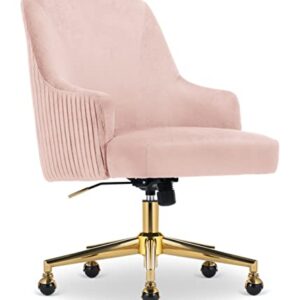 Click365 Scarlett Home Office Chair with Gold Stainless-Steel Base, Soft Velvet, Height-Adjustable Computer Chair, Desk Chair, Swivel Task Chair, Living Room, Pink