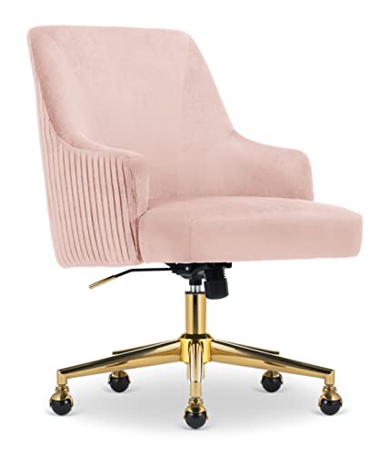 Click365 Scarlett Home Office Chair with Gold Stainless-Steel Base, Soft Velvet, Height-Adjustable Computer Chair, Desk Chair, Swivel Task Chair, Living Room, Pink