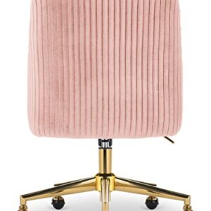 Click365 Scarlett Home Office Chair with Gold Stainless-Steel Base, Soft Velvet, Height-Adjustable Computer Chair, Desk Chair, Swivel Task Chair, Living Room, Pink