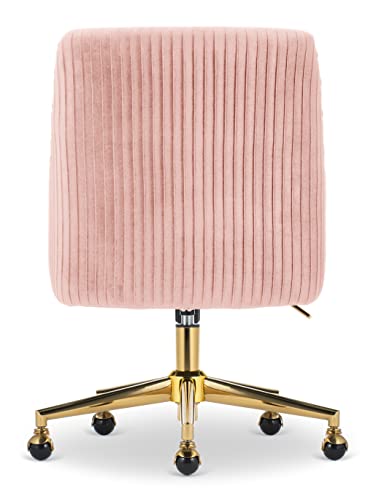 Click365 Scarlett Home Office Chair with Gold Stainless-Steel Base, Soft Velvet, Height-Adjustable Computer Chair, Desk Chair, Swivel Task Chair, Living Room, Pink