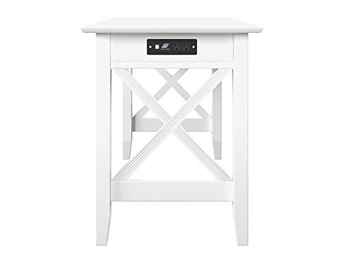 AFI 48" Solid Wood Writing Desk - Sturdy X Design - Home Office Desk with Drawer, Laptop Computer Work Study Table with USB Charger White