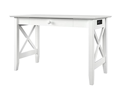 AFI 48" Solid Wood Writing Desk - Sturdy X Design - Home Office Desk with Drawer, Laptop Computer Work Study Table with USB Charger White