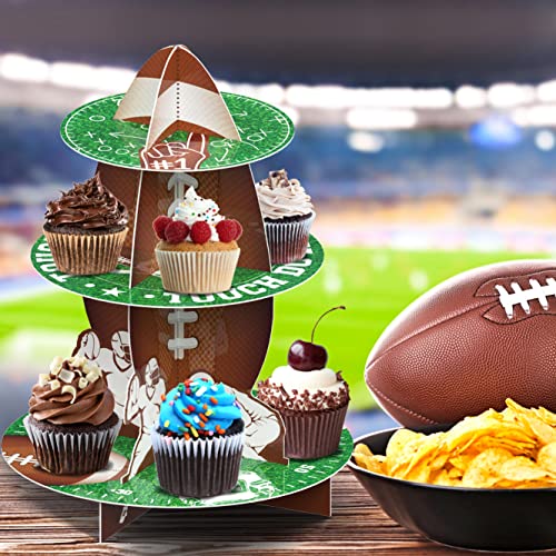 Football Cupcake Stand Decoration,3 Tier Party Cupcake Baby Shower Sports Dessert Holder Football Stadium Snack Tray Stand Tower Cake Stand for Kids Birthday Football Sport Party Supplies (Football)