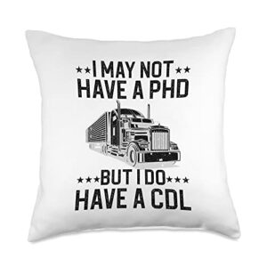 truck driver gift for trucker accessories & stuff funny trucker design for men women cdl driver trucking throw pillow, 18x18, multicolor