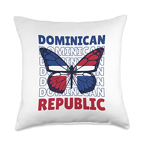 Funny Dominican Republic Gifts Butterfly Dominican Republic Flag Throw Pillow, 18x18, Multicolor