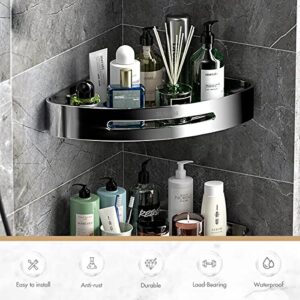 KULED Corner Shower Caddy, Adhesive Bathroom Shower Corner Shelves, 1.77inch Height Rustproof Stainless Steel Shower Organizer, Silver Polished Shower Shelf with 3 Adhesives