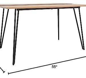 SAFAVIEH Home Collection Alarick Mid-Century Modern Natural/Black Hairpin Leg Dining Table