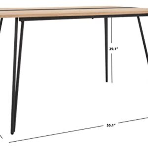 SAFAVIEH Home Collection Alarick Mid-Century Modern Natural/Black Hairpin Leg Dining Table