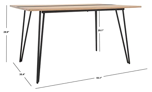 SAFAVIEH Home Collection Alarick Mid-Century Modern Natural/Black Hairpin Leg Dining Table