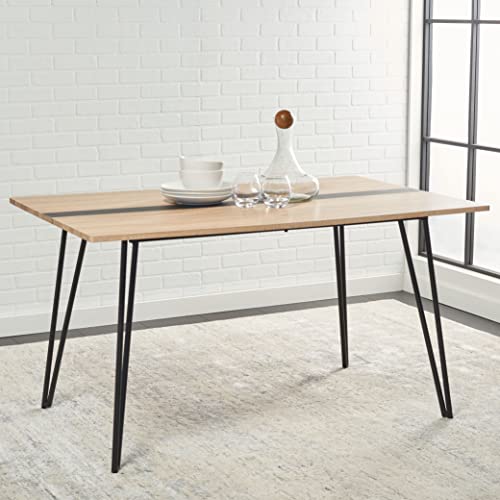 SAFAVIEH Home Collection Alarick Mid-Century Modern Natural/Black Hairpin Leg Dining Table