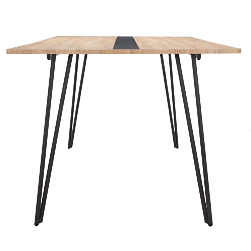 SAFAVIEH Home Collection Alarick Mid-Century Modern Natural/Black Hairpin Leg Dining Table