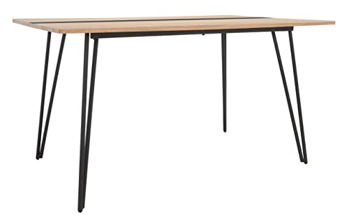 SAFAVIEH Home Collection Alarick Mid-Century Modern Natural/Black Hairpin Leg Dining Table