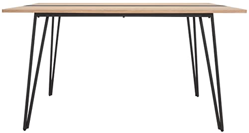 SAFAVIEH Home Collection Alarick Mid-Century Modern Natural/Black Hairpin Leg Dining Table