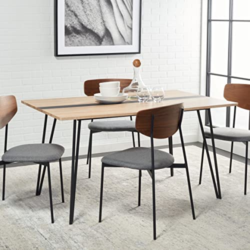 SAFAVIEH Home Collection Alarick Mid-Century Modern Natural/Black Hairpin Leg Dining Table