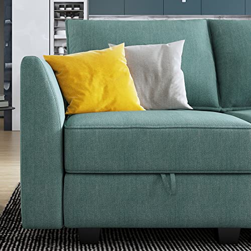 HONBAY Modular Sofa Couch with Storage Seats U Shaped Modular Sectional Sofa with Reversible Chiase Oversized Modular Sofa Sleeper Set with Ottomans, Aqua Blue