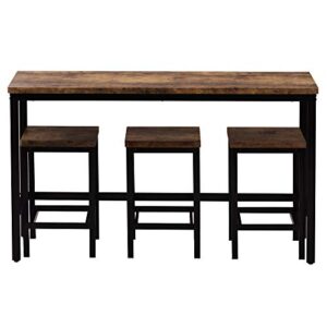 Merax Counter Height Pub Table Set with 3 Stools, Bar Table and Chair Set 4-Piece Dining Table Set with Metal Frame