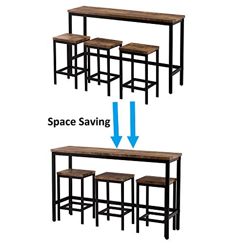 Merax Counter Height Pub Table Set with 3 Stools, Bar Table and Chair Set 4-Piece Dining Table Set with Metal Frame