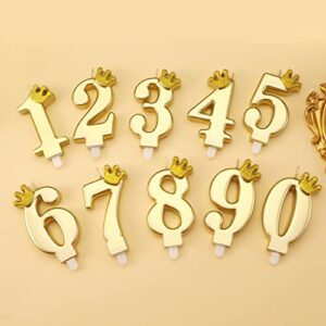 3.9inch Birthday Number Candle, Large 3D Number Birthday Candles for Cake with Glitter Crown Decor Cake Topper Candle for Wedding Ceremony Anniversary Festival Party (Gold, 2)