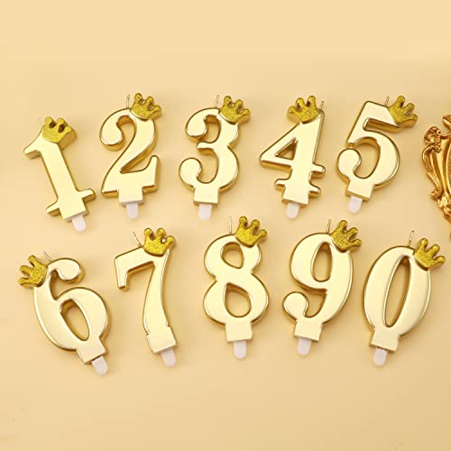 3.9inch Birthday Number Candle, Large 3D Number Birthday Candles for Cake with Glitter Crown Decor Cake Topper Candle for Wedding Ceremony Anniversary Festival Party (Gold, 2)