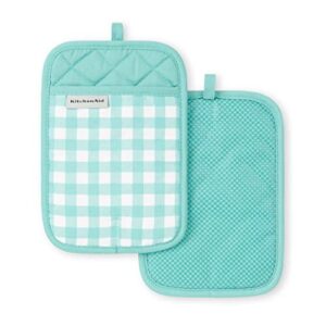 kitchenaid gingham pot holder 2-pack set, aqua sky, 7"x10"