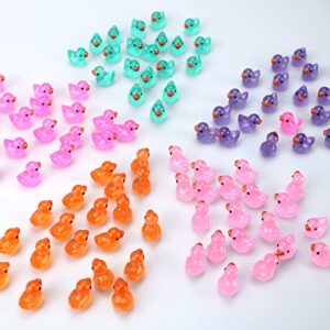 Mini Resin Ducks,100Pcs Luminous Tiny Ducks Micro Landscape Gardening Decorative Potted Flower Pots Resin Gardening Accessories Ornaments (Mixed)