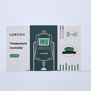 LUXBIRD LB-2SC Digital Heating Mat Thermostat Temperature Controller with 2 Probes and 2 Outlets for Germination, Reptiles, Brewing, Breeding, Incubation, Greenhouse (Max 250W per Outlet)