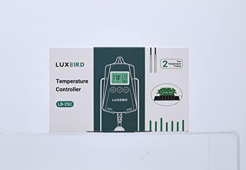 LUXBIRD LB-2SC Digital Heating Mat Thermostat Temperature Controller with 2 Probes and 2 Outlets for Germination, Reptiles, Brewing, Breeding, Incubation, Greenhouse (Max 250W per Outlet)