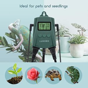 LUXBIRD LB-2SC Digital Heating Mat Thermostat Temperature Controller with 2 Probes and 2 Outlets for Germination, Reptiles, Brewing, Breeding, Incubation, Greenhouse (Max 250W per Outlet)