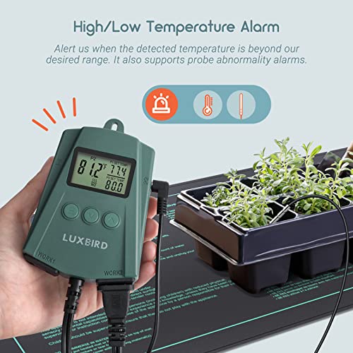 LUXBIRD LB-2SC Digital Heating Mat Thermostat Temperature Controller with 2 Probes and 2 Outlets for Germination, Reptiles, Brewing, Breeding, Incubation, Greenhouse (Max 250W per Outlet)