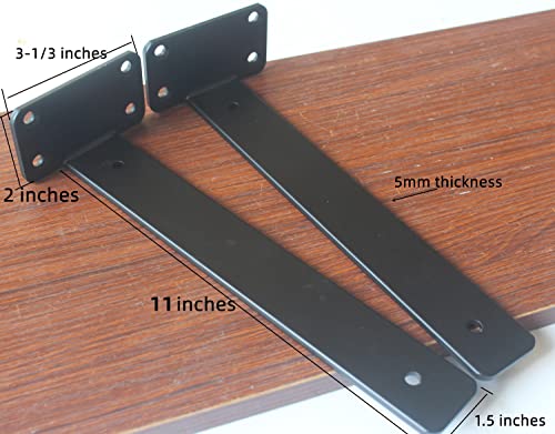 8 Pack - 11 inch Black Hidden L Shelf Bracket (1/5 Inch Thicked) Iron Shelf Brackets, Metal Shelf Bracket, Industrial Shelf Bracket, Modern Shelf Bracket, Metal L Brackets for Shelves Support