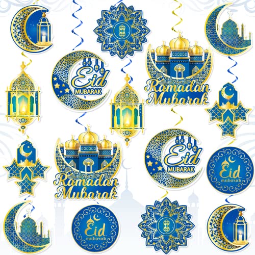 Ramadan Decorations Hanging Swirls Eid Decorations for Home 32 Pieces Ramadan Mubarak Decorations Hanging Streamer for Eid Mubarak Decorations Muslim Eid Mubarak Party Supplies