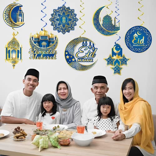 Ramadan Decorations Hanging Swirls Eid Decorations for Home 32 Pieces Ramadan Mubarak Decorations Hanging Streamer for Eid Mubarak Decorations Muslim Eid Mubarak Party Supplies