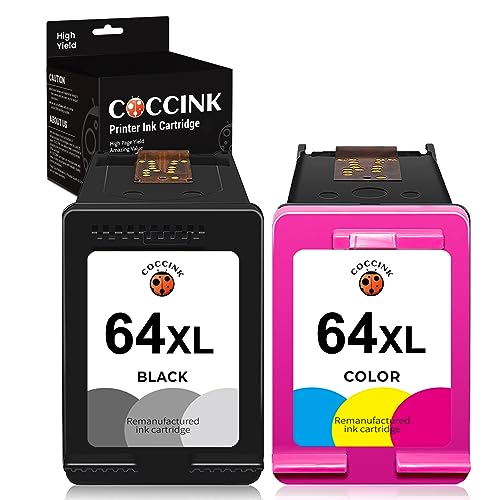 COCCINK 64XL Ink Cartridge Replacement for HP 64 XL for Tango Envy Photo 7858 7855 7155 6255 6230 7120 7864 7134 7164 6252 7830 6258 Printer Ink Combo Pack (1 Black, 1 Tri-Color)