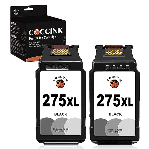 COCCINK 275XL Ink Cartridge Replacement for Canon PG-275 XL Compatible to Pixma TS3522 TS3520 TS3500 TR4722 TR4720 TR4725 TR4700 All in One Wireless Printer High Yield Combo Pack Printer Ink (2 Black)