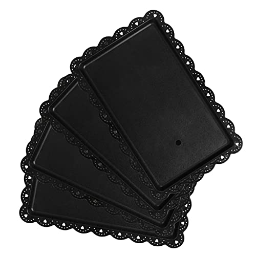 Plastic Serving Trays Food Tray - 14" x 9" Black Rectangle Serving Platter for Party | Cafeteria | Kitchen | Restaurant - Set of 4 Small Flat Trays for Dessert | Fruit | Cookie | Snack | Appetizer