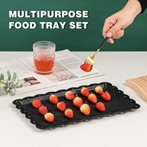 Plastic Serving Trays Food Tray - 14" x 9" Black Rectangle Serving Platter for Party | Cafeteria | Kitchen | Restaurant - Set of 4 Small Flat Trays for Dessert | Fruit | Cookie | Snack | Appetizer