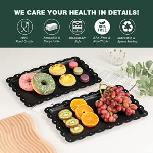 Plastic Serving Trays Food Tray - 14" x 9" Black Rectangle Serving Platter for Party | Cafeteria | Kitchen | Restaurant - Set of 4 Small Flat Trays for Dessert | Fruit | Cookie | Snack | Appetizer