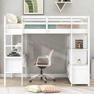 Harper & Bright Designs Full Loft Bed with Desk, Solid Wood Frame Storage Shelves and Drawers (Full Size, White), Gray(storage)