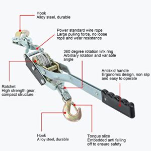 PRFFWK 4 Ton (8,800LBS) Load Capacity Heavy Duty Steel Cable Dual Gear Power Ratchet Come Along Puller Tool,2 Hook Steel Cable Puller with Dual Gears & Anti Skid Handle