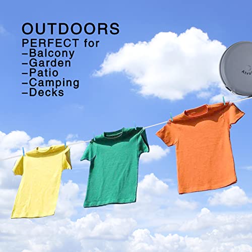 Atvobiy Retractable Clothesline Outdoor Indoor Heavy Duty Clothes Line Retracting Outdoors with Wall Mount Clothes Drying Line 49 Feet PVC Laundry Line with 24 pcs Clothespins for Drying Clothes Gray