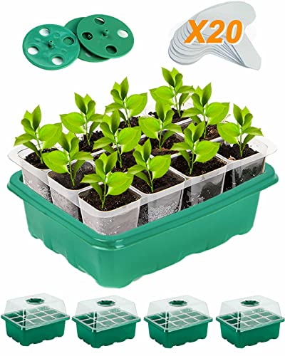 DOMMIA Seed Starter Tray, Reusable Seed Starter Kit with Adjustable Humidity Dome, Transparent Vegetable Propagator Trays, Space-Saving Mini Agriculture Plant Germination Equipment for Seeds Growing