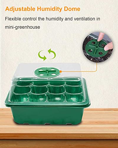 DOMMIA Seed Starter Tray, Reusable Seed Starter Kit with Adjustable Humidity Dome, Transparent Vegetable Propagator Trays, Space-Saving Mini Agriculture Plant Germination Equipment for Seeds Growing