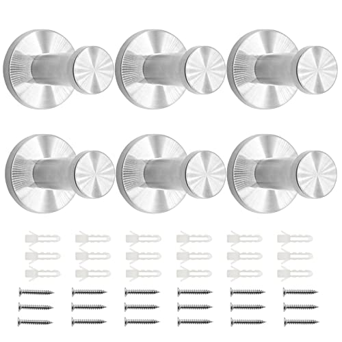 Uenhoy 6 Pack Bathroom Robe Towel Hooks 2 Inch Wall Mounted Coat Hooks Stainless Steel Robe Hooks, Clothes Hook Hanger Hat Hooks for Bedroom Kitchen, Brushed Nickel