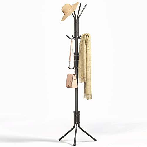 Iwaiting Outdoor Coat Rack Freestanding, Upgraded Metal Coat Tree With 12 Hooks, Coat Rack Stand for Hanging Clothes, Scarves, Hats, Bags in The Entryway Bedroom Office(Black)