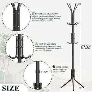 Iwaiting Outdoor Coat Rack Freestanding, Upgraded Metal Coat Tree With 12 Hooks, Coat Rack Stand for Hanging Clothes, Scarves, Hats, Bags in The Entryway Bedroom Office(Black)